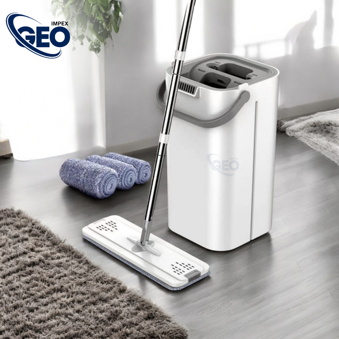 Mop and Bucket with Wringer Set with 2 Mop Head, Hands Free Flat Floor – GEO Impex